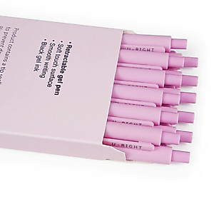 U-RIGHT 12 Pcs Gel Ink Pens Black Ink 0.5 mm Fine Point Smooth Writing Cute Pens for Office School (Light Pink)