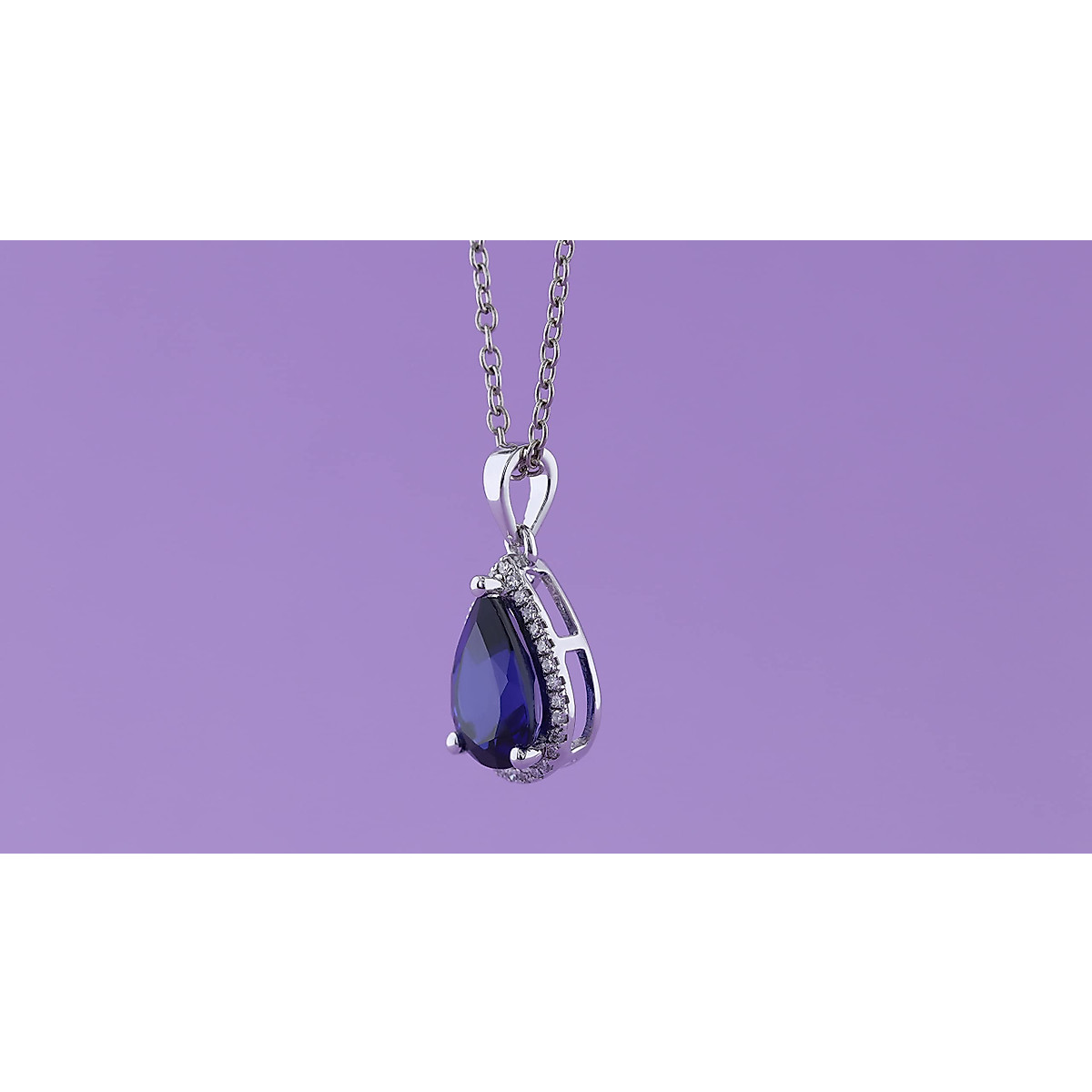 Dazzlingrock Collection 10X7 MM Pear Lab Created Blue sapphire & Round Diamond Ladies Teardrop Pendant, 18K White Gold