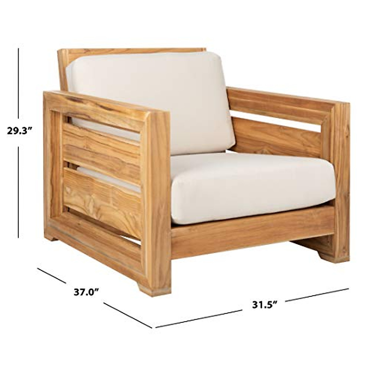 SAFAVIEH Couture Patio Guadeloupe Natural Brazilian Teak and White Outdoor Club Chair