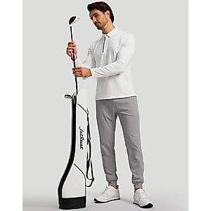 Men's Joggers with Zipper Pockets Stretch Tapered Sweatpants Athletic Pants for Men Workout Running Gym(Light Grey, L)