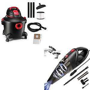Shop-Vac 6 Gallon 3.0 Peak HP Wet Dry Vacuum+Shop·AIR Car Vacuum Cleaner, 12V/106W, Red