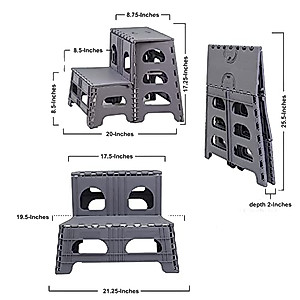 Bee Neat 2 Step Foldable Step Stool for Office, Garage, Library, Closet, Bathroom and Porch – Collapsible Step Stool Ladder for Adults and Kids, Supports 200lbs - Gray