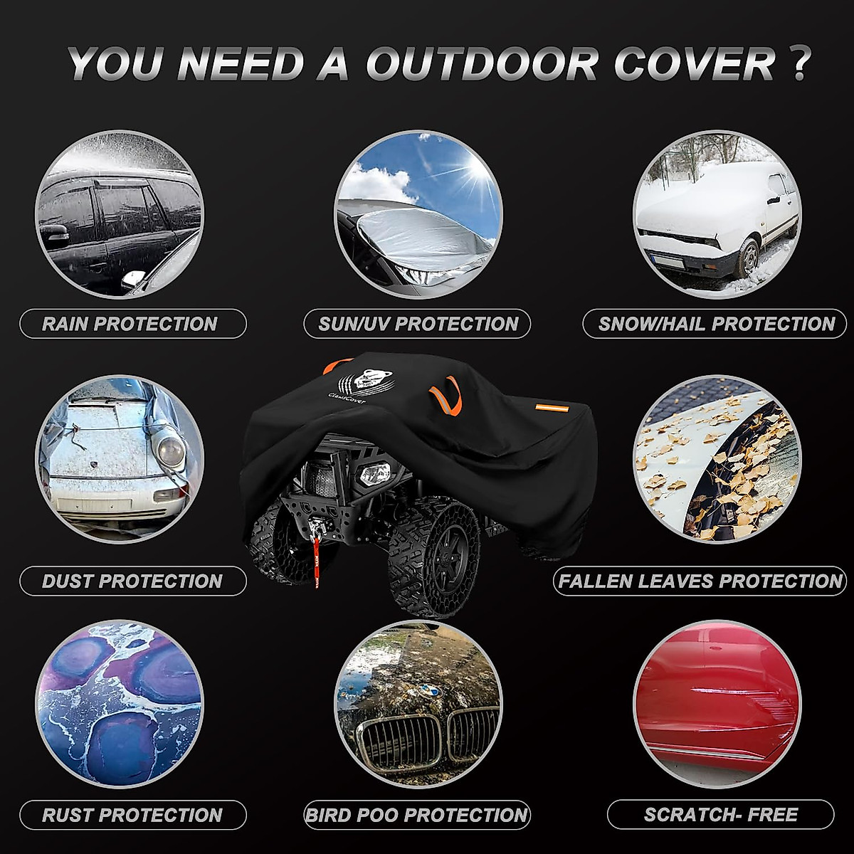 ClawsCover ATV Cover Waterproof Outdoor Heavy Duty XL-Plus 83 Inch Fadeless 420D Oxford Cloth Quad ATC 4 Wheeler Covers All Season All Weather UV Protection for Kawasaki Yamaha Suzuki Honda Polaris