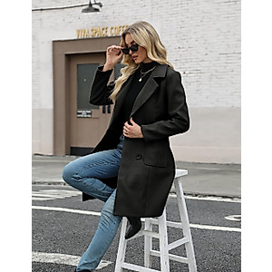 Bankeng Women Winter Wool Blend Camel Mid-Long Coat Notch Double-Breasted Lapel Jacket Outwear (Medium, Black)