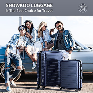 SHOWKOO Luggage Expandable Hardside Lightweight Durable Spinner Wheels Clearance Suitcase Set with TSA Lock 3 PCS (Deep blue)