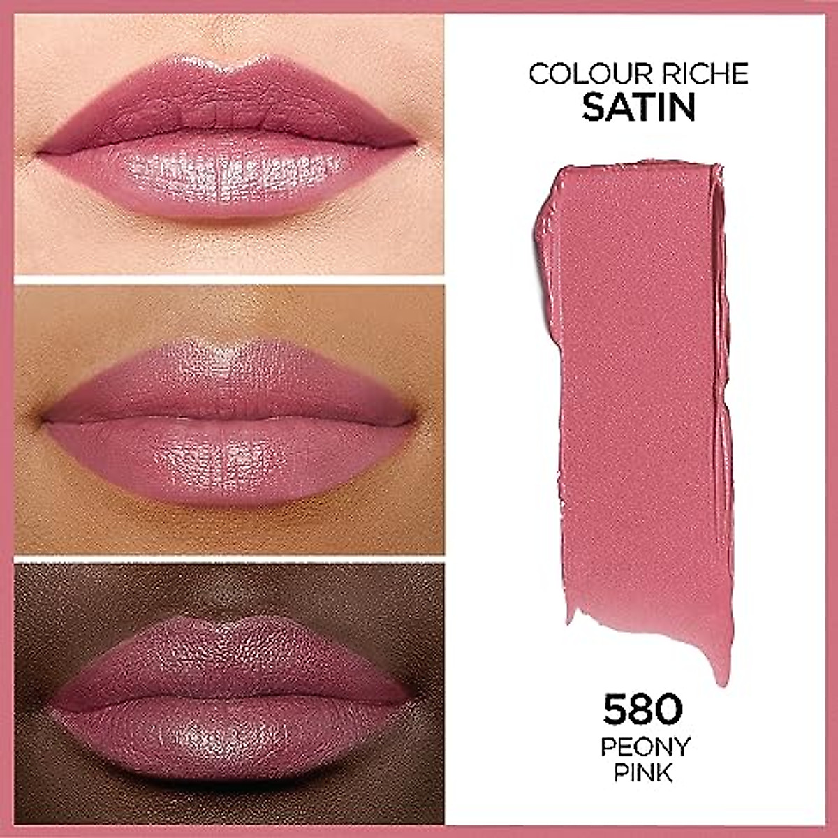 L’Oréal Paris Colour Riche Original Creamy, Hydrating Satin Lipstick with Argan Oil and Vitamin E, Peony Pink , 1 Count