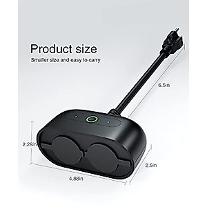 GHome Smart Outdoor Plug, Wi-Fi Smart Outlet Compatible with Alexa and Google Assistant, Remote Control Timer Schedule IPX4 Weatherproof Light Plug, No Hub Required, black