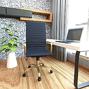 LeisureMod Harris Modern Adjustable Swivel Leather High-Back Task Office Chair with Gold Frame, Navy Blue