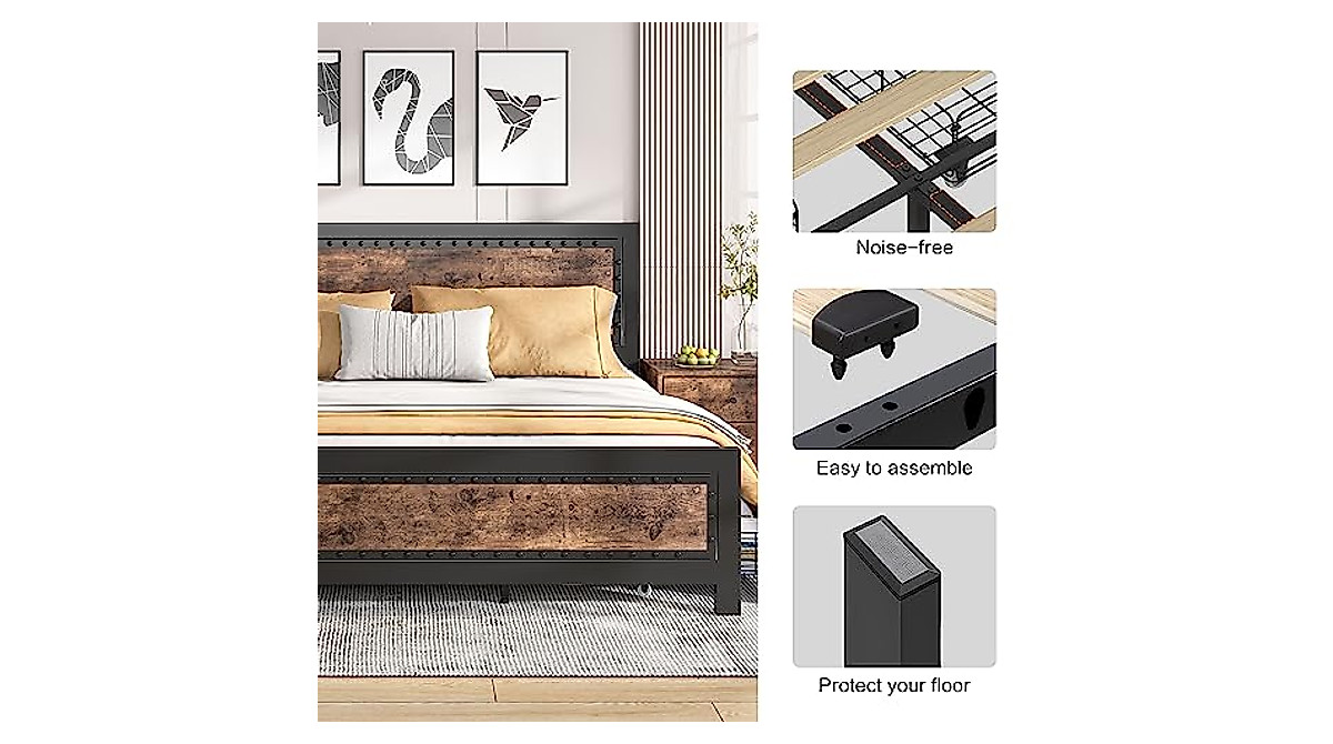 Keyluv King Size Bed Frame with Storage and Modern Design