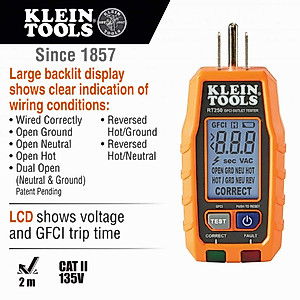 Klein Tools RT250 GFCI Outlet Tester with LCD Display, Electric Voltage Tester for Standard 3-Wire 120V Electrical Receptacles
