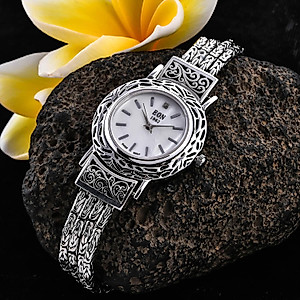 Shop LC 925 Sterling Silver EON 1962 Movement Swirl Watch Multi Row Bracelet for Women Water 3ATM Size 8" Engagement Anniversary Wedding Promise Birthday Gifts