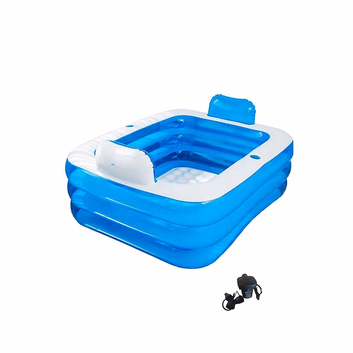 Double Inflatable Bathtub with Electric Air Pump and Bath Pillow Headrest, Portable Blow Up Bath Tub for Adults, Outdoor & Indoor Freestanding Foldable Spa Tub with Drainage Cup Holder