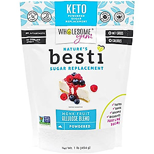 Wholesome Yum Besti Natural Powdered Sugar Substitute - Confectioners Monk Fruit Sweetener Blend With Allulose (No Erythritol) - Keto, Non GMO, Zero Carb, Zero Calorie, No Aftertaste (1 lb)
