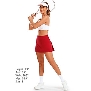 Stelle Women Tennis Skirt Golf Skorts Athletic High Waisted with Pockets Inner Shorts Sport Workout Pleated Pickleball(Red-Nylon-2,M)