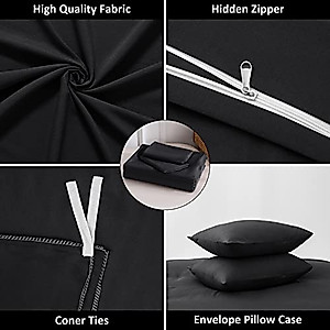 mafudoxi Duvet Cover Queen, 3 Piece Queen Size Duvet Cover, Soft and Breathable Queen Duvet Cover with Zipper Closure & Corner Ties,1 Duvet Cover 90"x90" & 2 Pillow Cases, Black