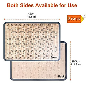 Silicone Baking Mat - HOOMIL Set of 2 Reusable Macaroon Baking Mats, Heat Resistant Food Grade Cooking Bakeware Mats for Pizza, Cookies, Bread and Pastry