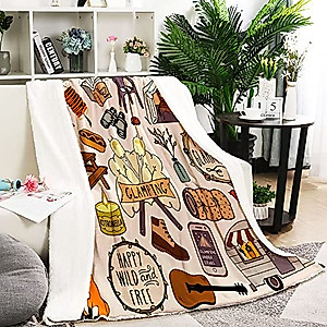Camping Blanket Camper Decor Fleece Throw Blankets Happy Camping Soft Plush Warm Sherpa Blanket for Women and Men Gifts for Camping Lovers
