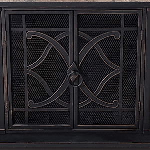 Sunjoy Outdoor Fireplace, Heirloom Patio Wood Burning Steel Fireplace with Chimney, Spark Screen, Fire Poker, and Removable Grate, Black