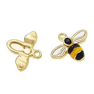 Julie Wang 40pcs Enamel Tiny Bumble Bee Charm for Necklace Bracelet Earrings Jewelry Making Craft DIY Decoration Fairy Style Pendant 14x12mm