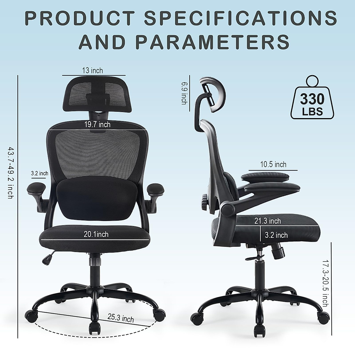 Estevo Ergonomic Office Chair with Tilt-Lock, Home Office Desk Chair with Auto Lumbar Support, High Back Mesh Desk Chair with Adjustable Headrest, Swivel Task Chair or Study Room Bedroom,Black