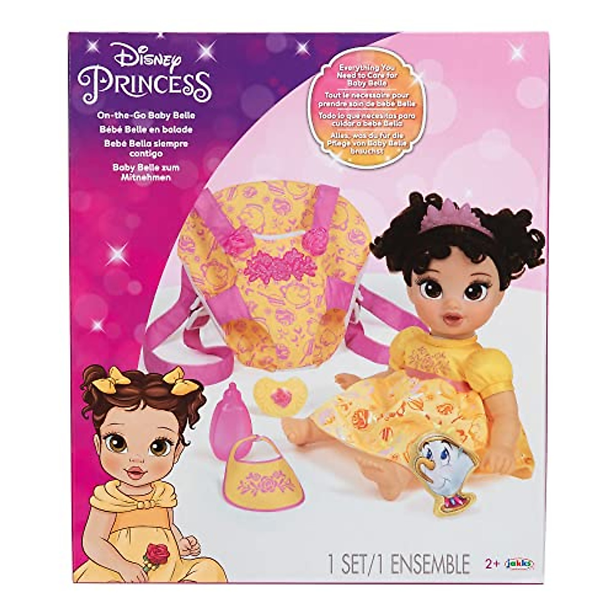 Disney Princess Belle Baby Doll Deluxe with Tiara, Carrier, Plush Friend, Pacifier, Bib & Baby Bottle [Amazon Exclusive]