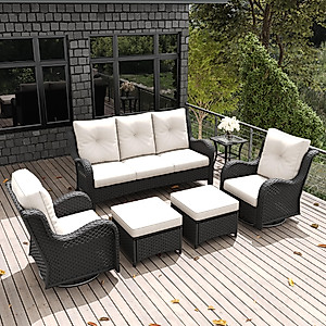 LayinSun 6 Pieces Outdoor Patio Furniture Set, Rattan Wicker Sectional Swivel Rocker Chairs Sets with Ottomans, Swivel Glider Chairs, and Coffee Table