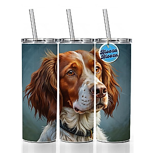 Brittany Spaniel Dog Illustration Skinny Tumbler 20oz with Straw Insulated Water Bottle Gift