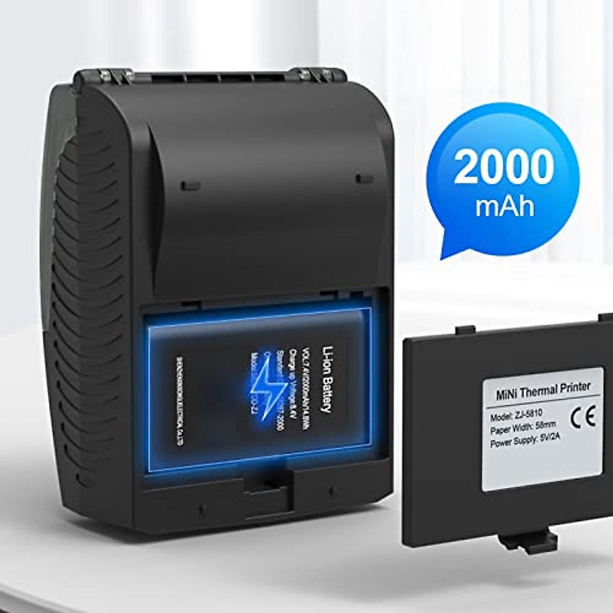 Cosiki Thermal Printer, High Speed 90mms Micro USB Interface, 58mm Paper Width, 100240V, 2000mAh, Rechargeable Shopping Mall Thermal Receipt Printer (US Plug)