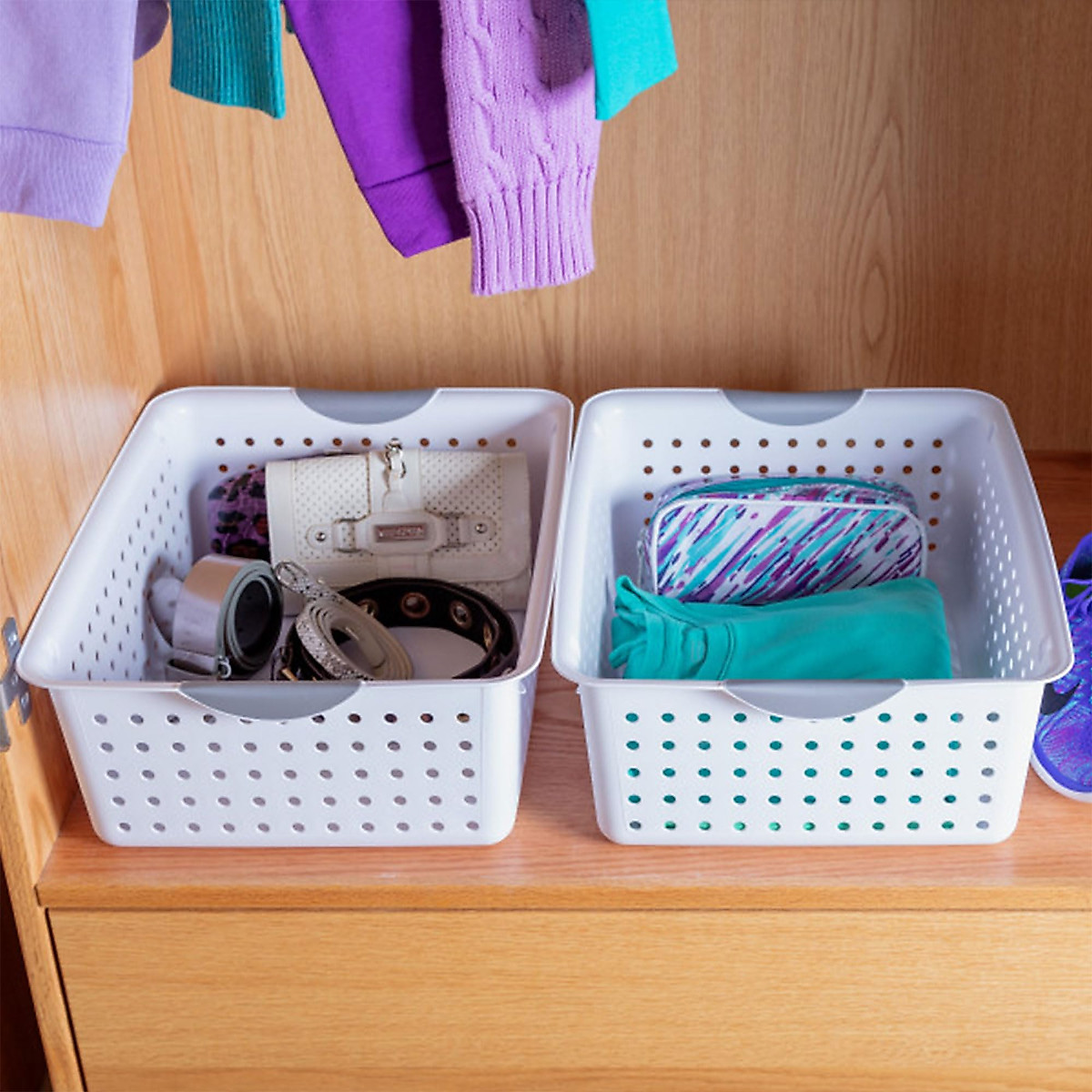 Sterilite 16268006 Large Ultra Basket, White Basket w/ Titanium Inserts, 6-Pack