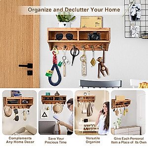 Key Holder Wall Mount - Mail Organizer Wall Mount with 6 Key Hooks and Storage Box for Sunglasses Storage and Dog Leash Holder Home Decor Rack Apartment Essentials Farmhouse Shelf Entryway Organizer