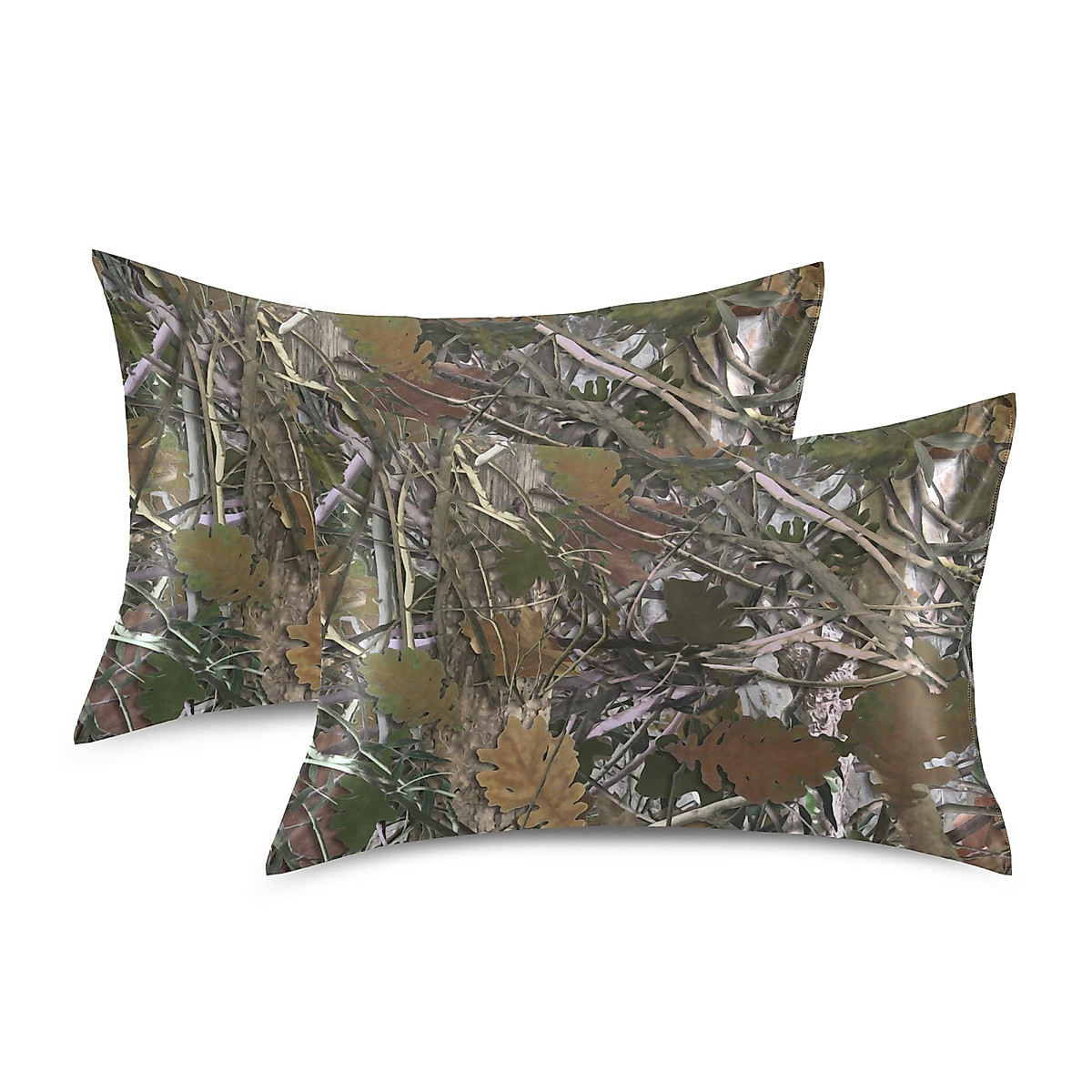 Dalzium Camo Satin Pillowcase for Hair and Skin, Real Tree Camouflage Pattern Silk Pillow Case with Envelope Closure, Standard Size 20x26 inches, 1 PC