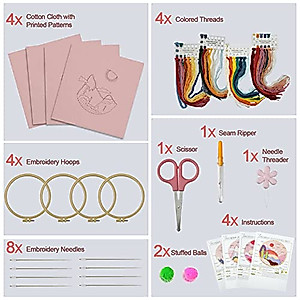 GEZHOUBA 4 Set Embroidery Starters Kit with Pattern for Beginners, DIY Cross Stitch Kit for Adults with Mountains Pattern,Embroidery Kit for Beginners Included Embroidery Hoops Threads Needles