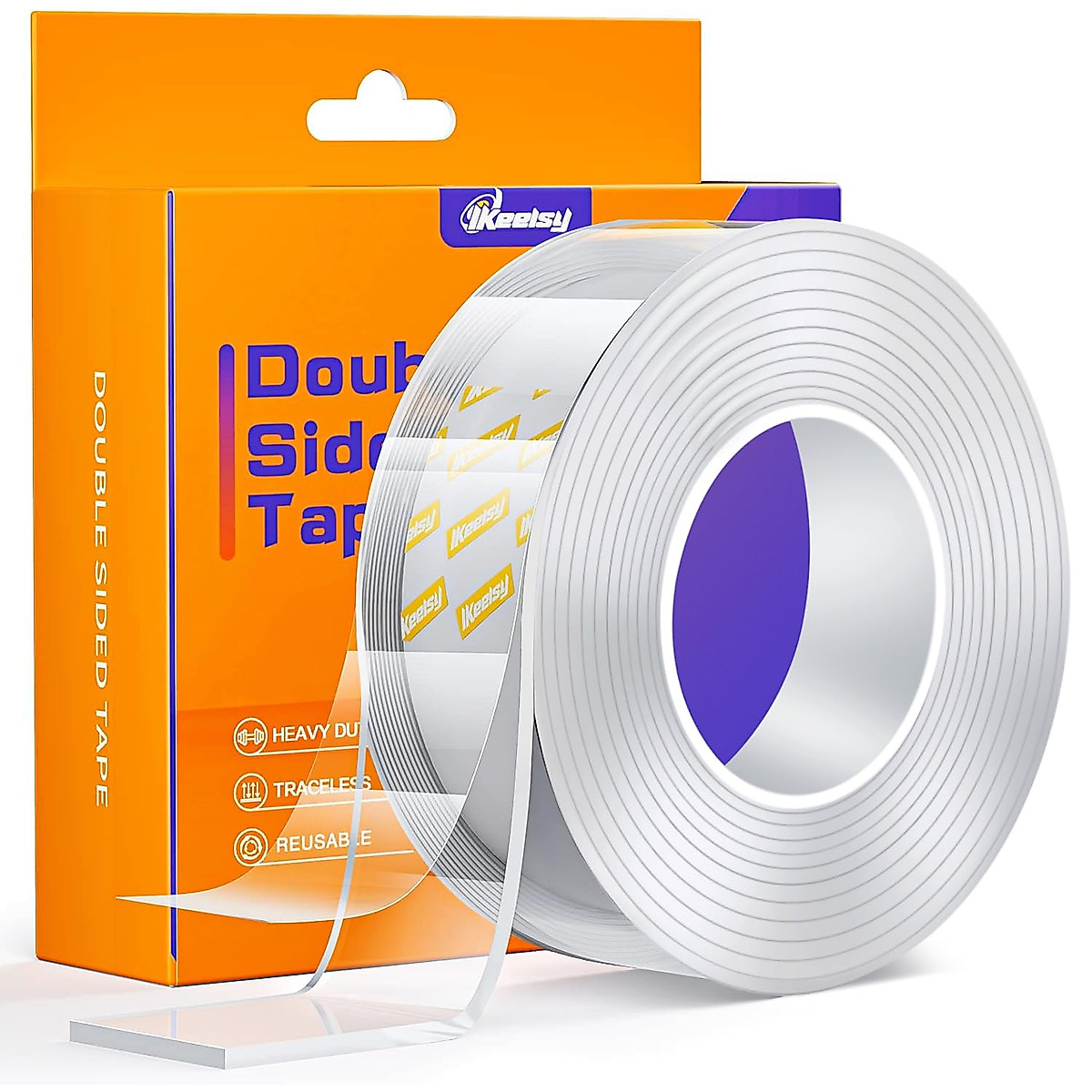 IKeelsy Double Sided Tape Removable 1.18" x 120”, Clear & Tough Nano Double Sided Tape Heavy Duty, Multipurpose Tape Picture Hanging Strip Adhesive Poster Carpet Tape