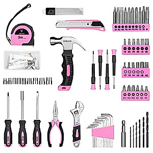 DEKOPRO Drill Set: Tool Set with 8V Pink Cordless Drill, Home Tool Kit with Drill, Hand Tool Kits for Women 126 Piece