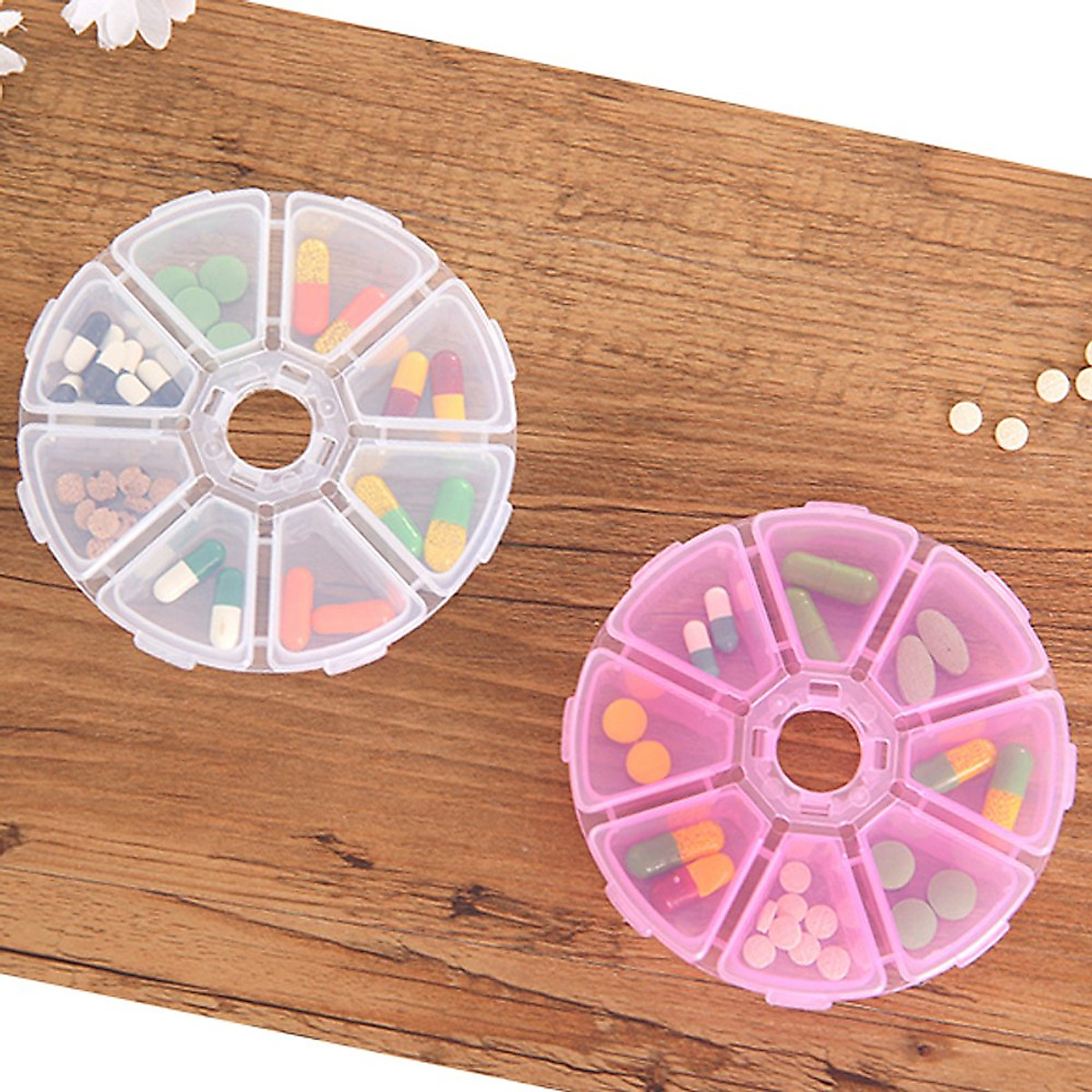 LEFV™ Storage Box Round 8 Compartments Beads Pearls Jewelry Accessories Organizer Pill Case Classified Container, Pack of 2, Random Color