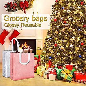 16pcs Glossy Reusable Grocery Shopping Bag, Non-woven Tote Bag with Handle Foldable (Rose Gold, Silver, Gold)
