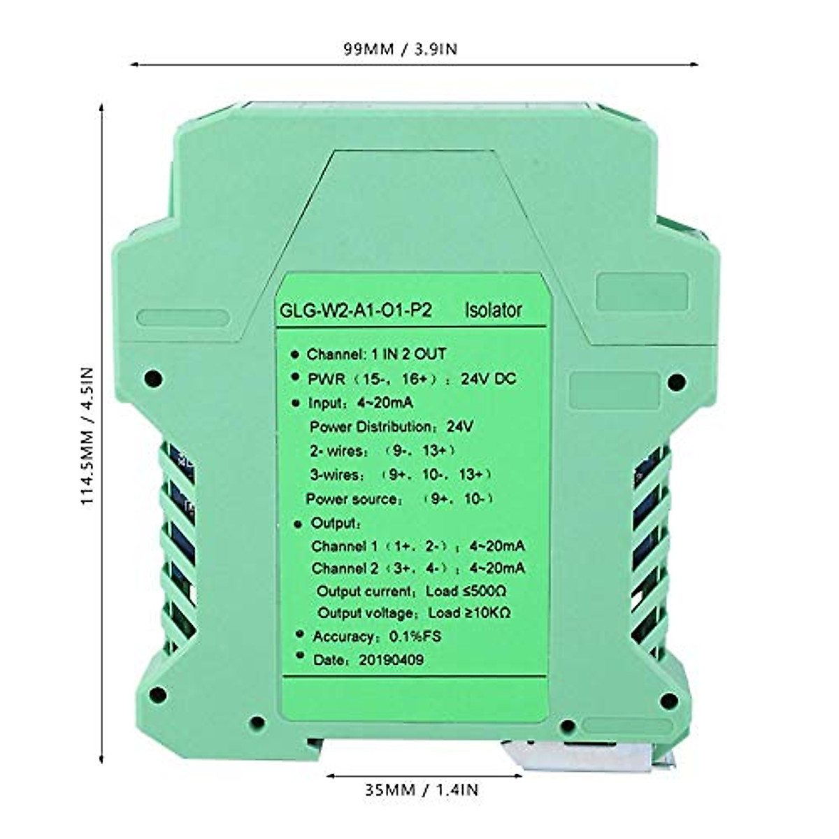 DC Conditioner, DC 24V DC Current Isolator Transmitter 4-20mA PLC Detect Conditioner(1 in 2 Out, 4-20mA to 4-20mA)