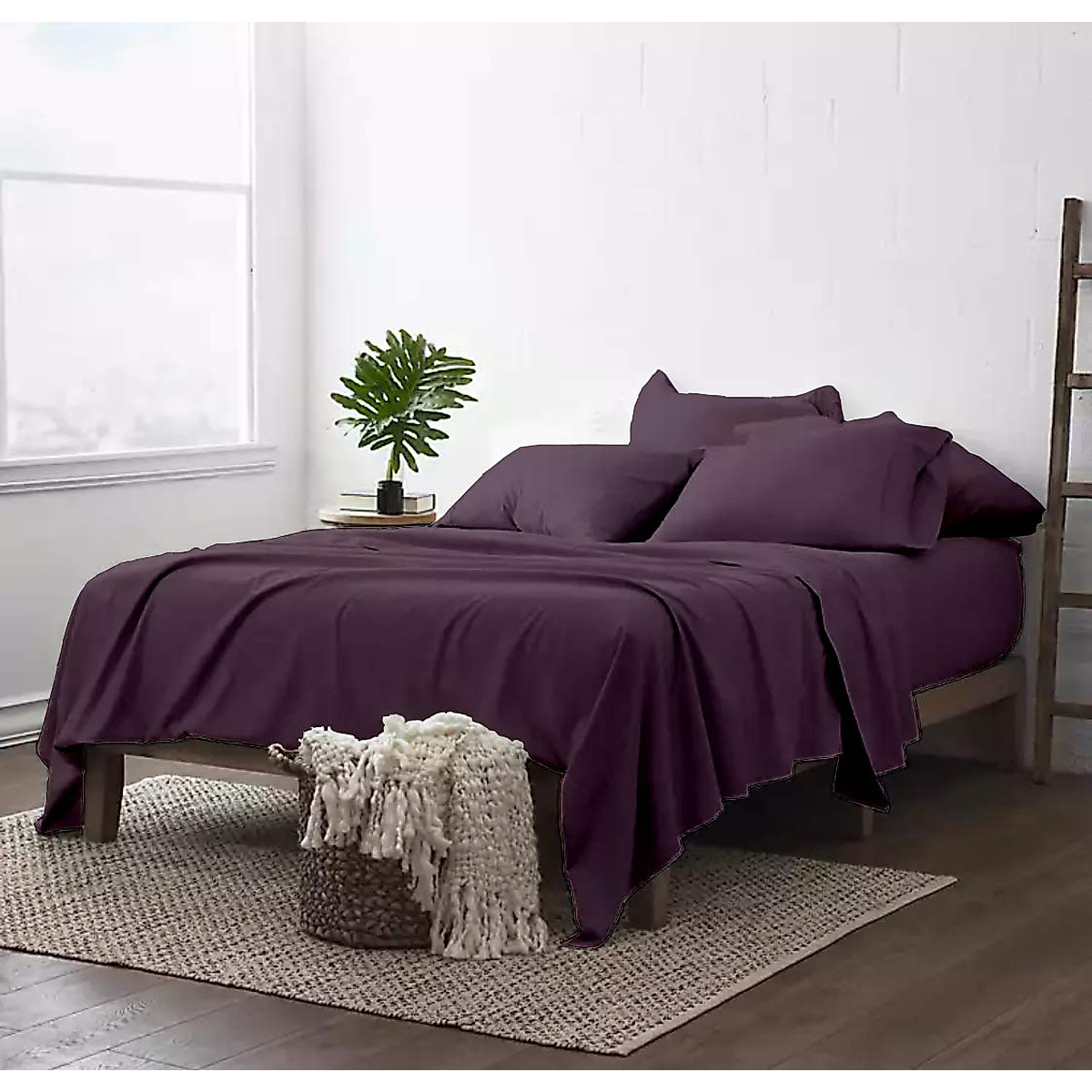 MGPS 100% Real Certified Organic Cotton Bedsheet Set, Full Size 6 Piece 1000 Thread Count Sheets Sets, [1 Fitted + 1 Flat + 4 Pillowcases], Fits Mattress Upto 15" Deep Pocket - Plum