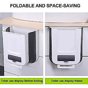 Hanging Folding Trash Can, BESUNTEK 2 Pcs Wall Mounted Kitchen 10L Gallon Plastic Folding Small Garbage Can with 5 Volume Garbage Bag for Cabinet Car Bedroom Bathroom Cupboard Office Camping