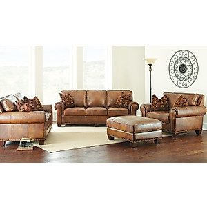 Steve Silver Company Silverado Upholstered Loveseat with 2 Accent Pillows, Living Room, Game Room, Genuine Leather, Antique Nailhead Trim, Rustic Styling, Bedroom, Sofa, 41" D x 68" W x 38" H, Brown