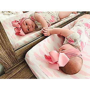 Premium Baby 4 Pack Girl Pure Jersey Machine Washable Pink and White Changing Table Cover – Diaper Changing Pad Cover Sheets
