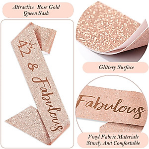 42nd Birthday Decorations for Her Women, Including 42 year old Birthday Cake Topper, Birthday Queen Sash with Pearl Pin, Sweet Rhinestone Tiara Crown, Number Candles and Balloons Set, Rose Gold