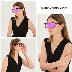 SHOWY SKY Oversized Square Sunglasses for Women Men Large Trendy Flat Top Shades Big UV Protection Black Shield
