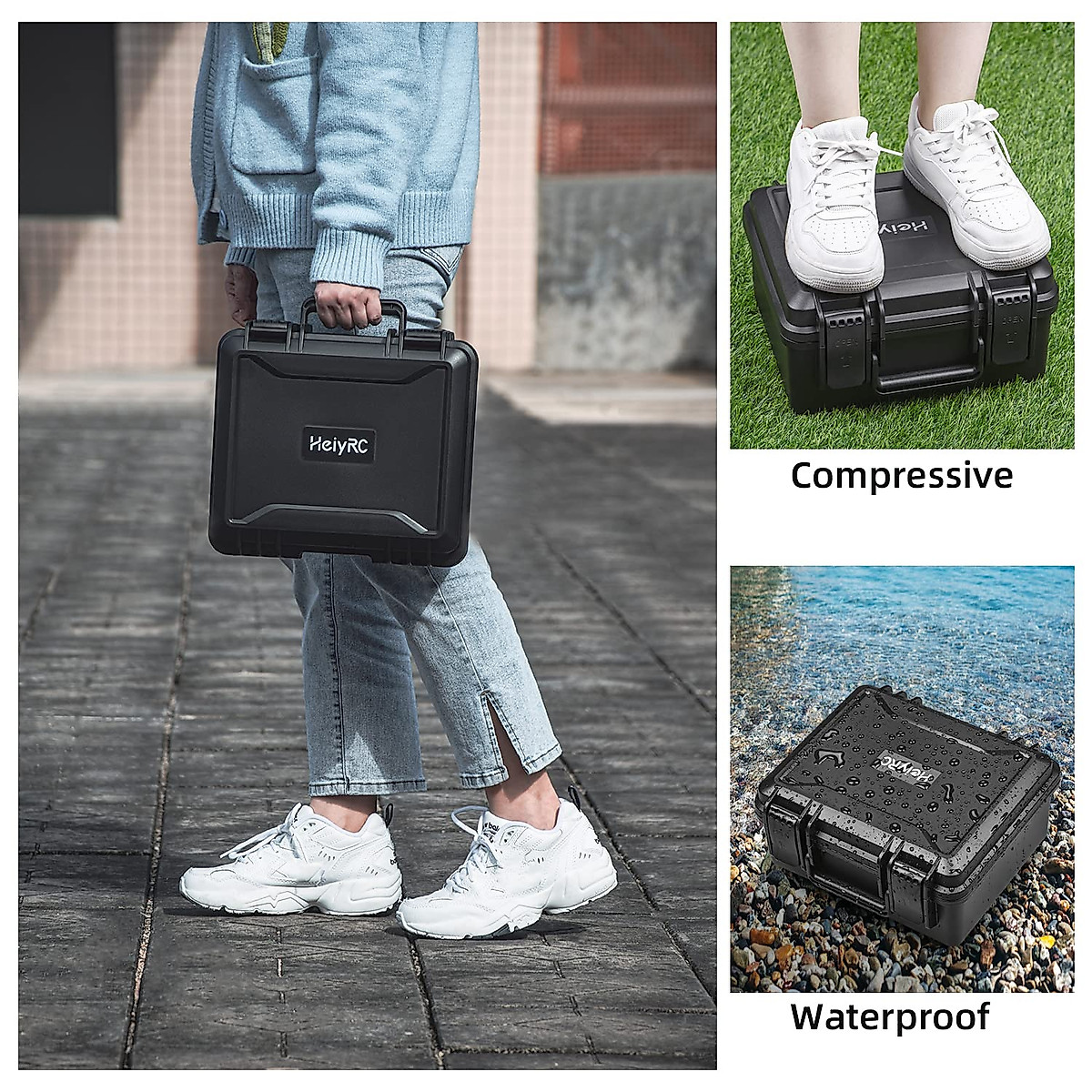 HeiyRC Waterproof Hard Case Compatible with Oculus Quest 2 VR Gaming Headset Controller Storage Travel Carrying Case Hardshell Box with Pre-Cut EVA Foam