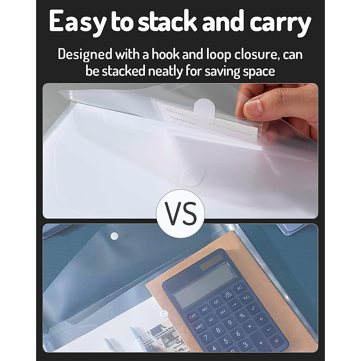 Forvencer Binder Pocket, 10 Pack Super Heavyweight Poly Binder Pocket with Hook and Loop Closure, Binder Folders Side Loading, 3 Ring Binder Pocket, Letter Size, Clear