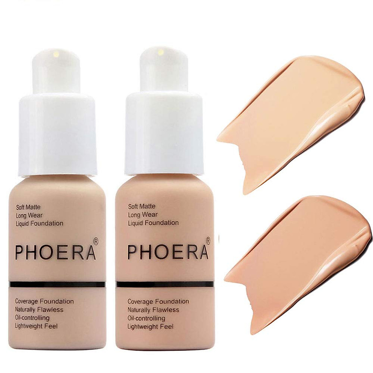 BestLand 2Pack PHOERA Foundation Full Coverage Liquid Foundation Cream - Long-lasting Lightweight Concealer - Oil-Free Formula - Natural Shade - Suitable for All Skin Types (102 Nude & 103 Warm Peach)