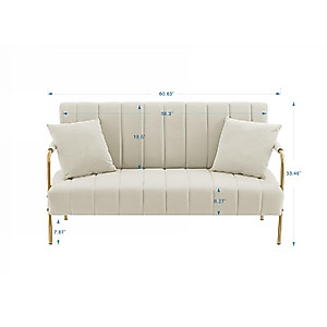 Majnesvon 61" Modern Loveseat Sofa Couch,Cashmere Fabric Small Love Seat w/2 Pillows and Metal Legs,2-Seater Upholstered Mini Sofa Couches for Small Space,Living Room Bedroom Apartments (White)