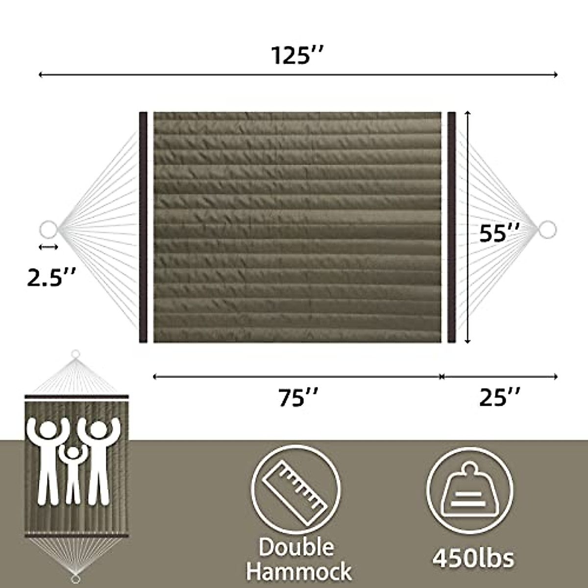 SUNNY GUARD 12.8 FT Hammock with Stand 2 Person Heavy Duty，Quilted Fabric Wood Spreader Bars,Stands & Accessories，for Indoor/Outdoor Patio Dark Green(450 lb Capacity…