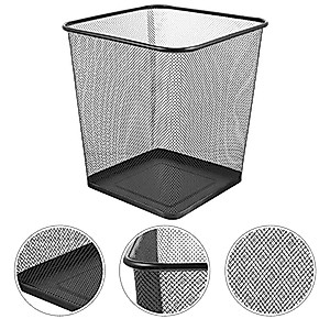Metal Trash Bin Square Metal Wire Mesh Waste Basket Garbage Trash Can Mesh Waste Paper Bin Waste Basket for Kitchen Home Office Dorm Room Living Room Desk Bedroom L
