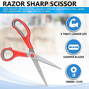 Scissors, WS 8" Multipurpose Scissors Bulk 3-Pack, Razor Sharp Blade Shears, Comfort-Grip Handles,Left/Right Handed, Strong Sharp Scissors Office Home School Sewing Fabric Craft Supplies